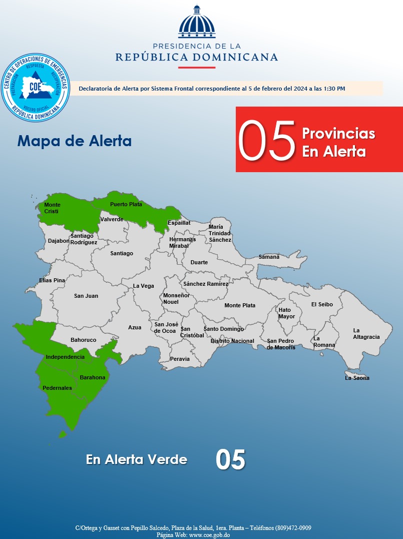 Coe Declara Cinco Provincias En Alerta Verde Debido A Sistema Frontal